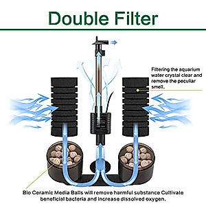 AQQA Aquarium Electric Power Sponge Filter,3W/5W Silence Submersible Foam Filter,Sponges Bio Ceramic Media Balls Double Filter for Saltwater Freshwater Fish Tank (S)