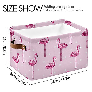 ALAZA White Polka Dot Flamingo Bird Pink Foldable Storage Box Storage Basket Organizer Bins with Handles for Shelf Closet Living Room Bedroom Home Office 1 Pack