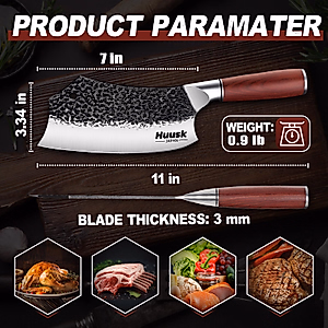 Huusk Cleaver Knife, 7 Inch Meat Cleaver Heavy Duty, Hand Forged Chopper knife, High Carbon Steel with Wood Handle, Japanese Cleaver for Cutting Meat and Vagetable, Gift for Men Women