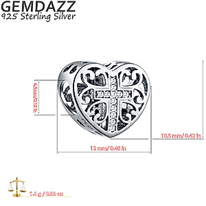 Religious Cross in Heart Charms, fits Pandora Christmas Easter Bracelet, 925 Sterling Silver Symbol of Faith Christ Beads, Gift for First Mothers Day/Grandma/Godmother