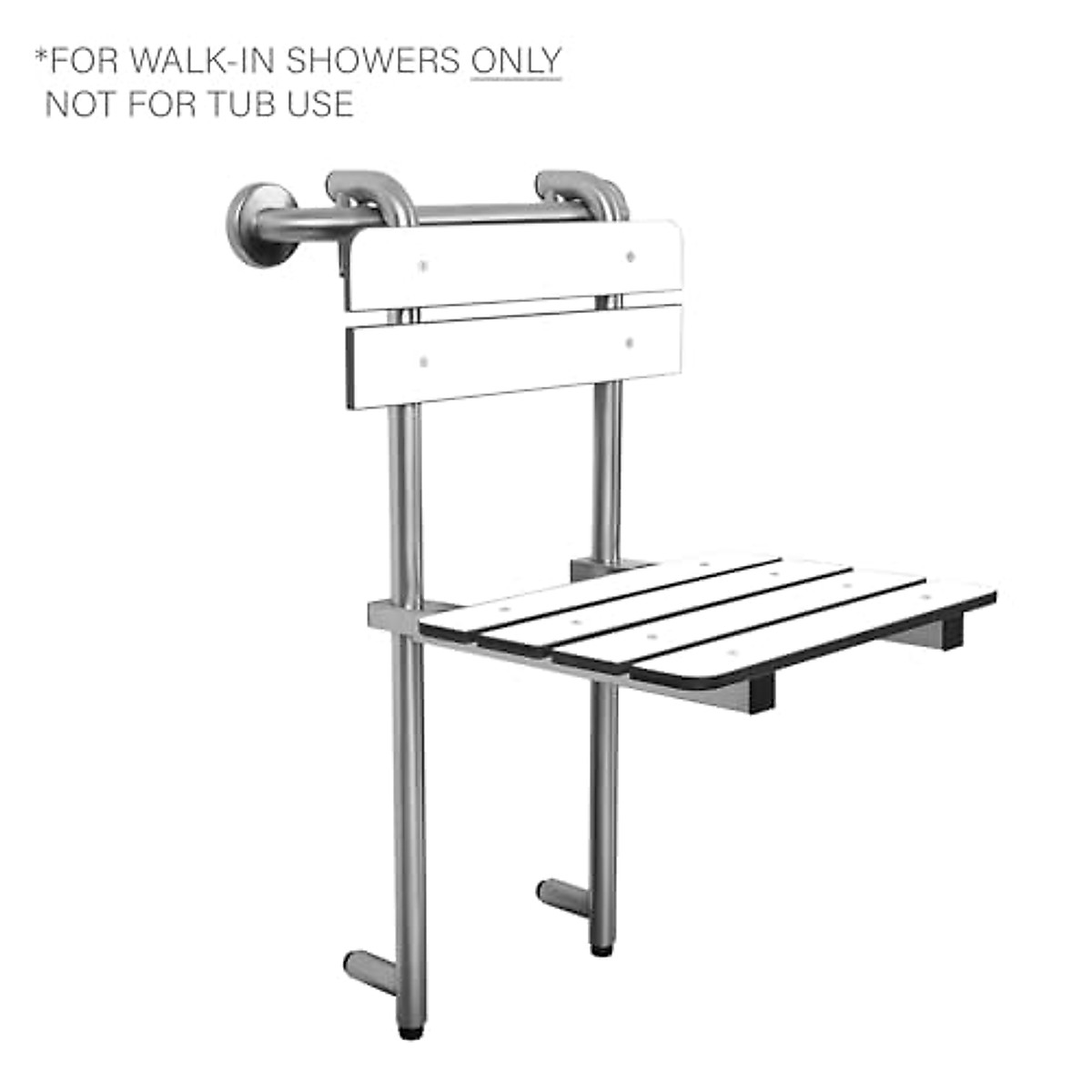 Portable Hanging Profile Bench Shower Seat with 18-inch Grab Bar, Grab Bar Supported, Stainless Steel, White