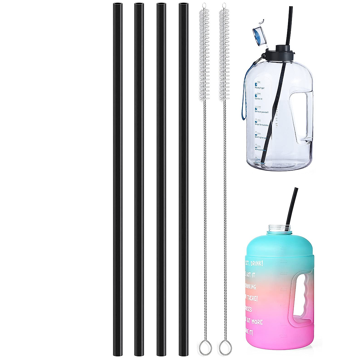 ALINK 15 inch Extra Long Reusable Black Silicone Straws, 4-Pack Flexible Straws for Stanley 40 oz Tumbler, 1 Gallon Water Bottle, Wine Bottle, 128 64 oz Tumbler with Brush