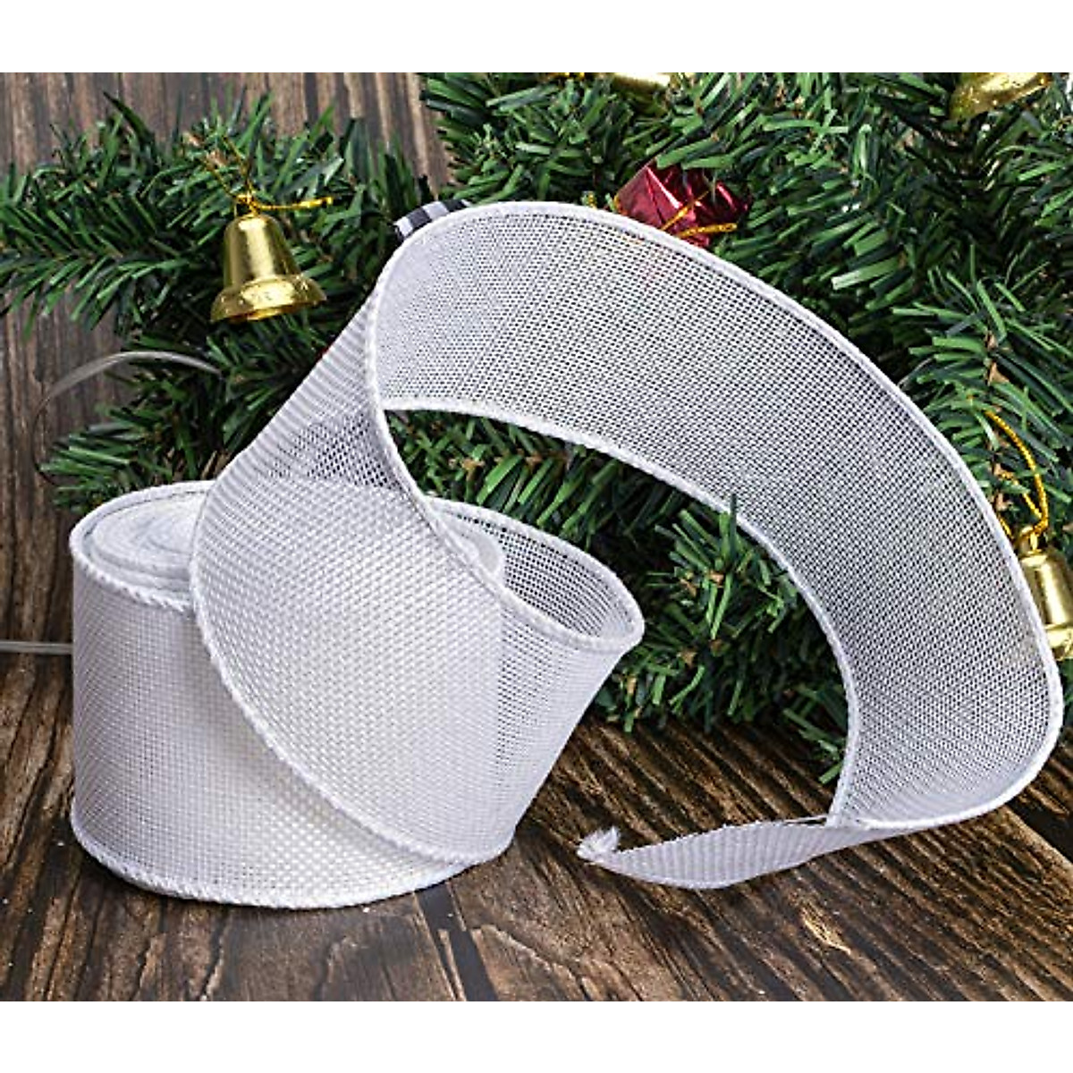ATRBB White Burlap Wired Ribbon, Solid Color Wired Edge Ribbon, 2.5" x 10 Yd