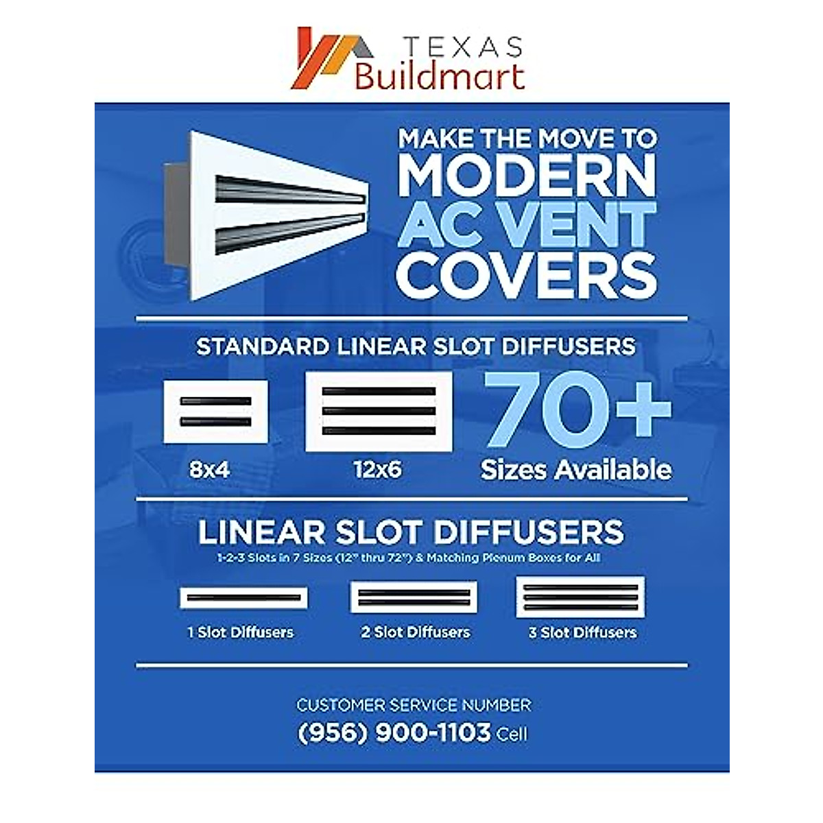 BUILDMART - 10x4 Modern AC Vent Cover - Decorative White Air Vent - Standard Linear Slot Diffuser - Register Grille for Ceiling, Walls & Floors - Texas Buildmart