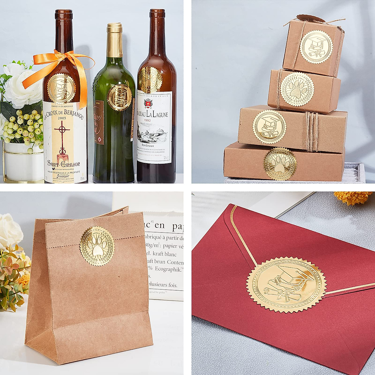 CRASPIRE Butterfly Gold Foil Seals Wedding Embossed Certificate Seals 2" Round Self Adhesive Label Stickers for Wedding Invitations Party Favors Envelopes Graduation Christmas Seals