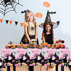 Avezano 3 pcs Halloween Tablecloth Halloween Party Tablecloth Happy Boo Day Halloween Tablecover Girl Boo Baby Shower Halloween Tablecloth Plastic Pink Halloween Decorations 108x54 Inch