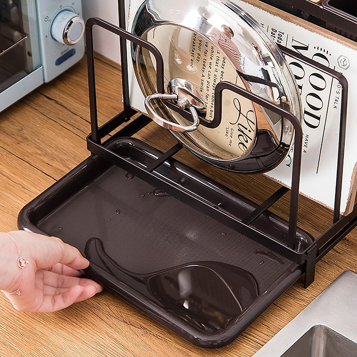 ZOOFOX Cutting Board Holder, 5 in 1 Metal Chopping Board Organizer Pan Pot Cover Lid Rack Stand with Utensil Knife Holder, Kitchen Organizer Rack for Cabinet and Countertop