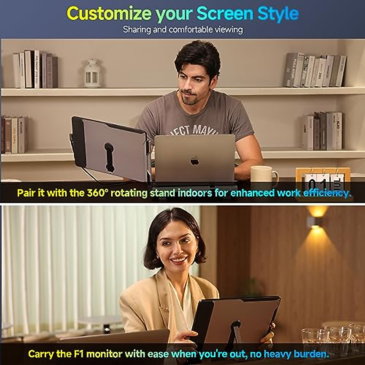 Maxfree F1 Laptop Screen Extender - 14'' Portable Monitor for Laptop with 360° Rotation Stand - Full Type-C & Mini-HD Plug & Play - Compatible with Windows, Mac, Surface, Switch - for 12-17'' Laptops
