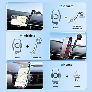 APPS2Car Car Phone Holder Mount, Universal 3-in-1 Dashboard/Windshield/Air Vent Cell Phone Holder, [Stronger Suction & Anti-Shake Stabilizer] Gooseneck Truck Phone Mount Compatible with iPhone