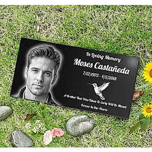 KAYUHAN Cemetery Memorial Stones Personalized Black Granite Headstone DIY Temporary or Permanent Grave Marker Outdoor Garden Memorial Plaque，headstones for Cemetery，Cemetery Decorations