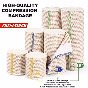 FRESINIDER Premium Elastic Bandage Wrap, 6 pack (2x2", 2x4", 2x6") Cotton Compression Bandage with Touch Closure at Both Ends, Support & First Aid, Medical, and Injury Recovery