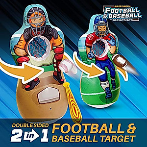 Super Pumped! Inflatable Double-Sided Baseball & Football Target Set - Blow Up Toy with Soft Football, Baseball & Inflatable Bat - Fun Toss Games for Indoor, Outdoor, Backyard & Party Favor - 5 Feet