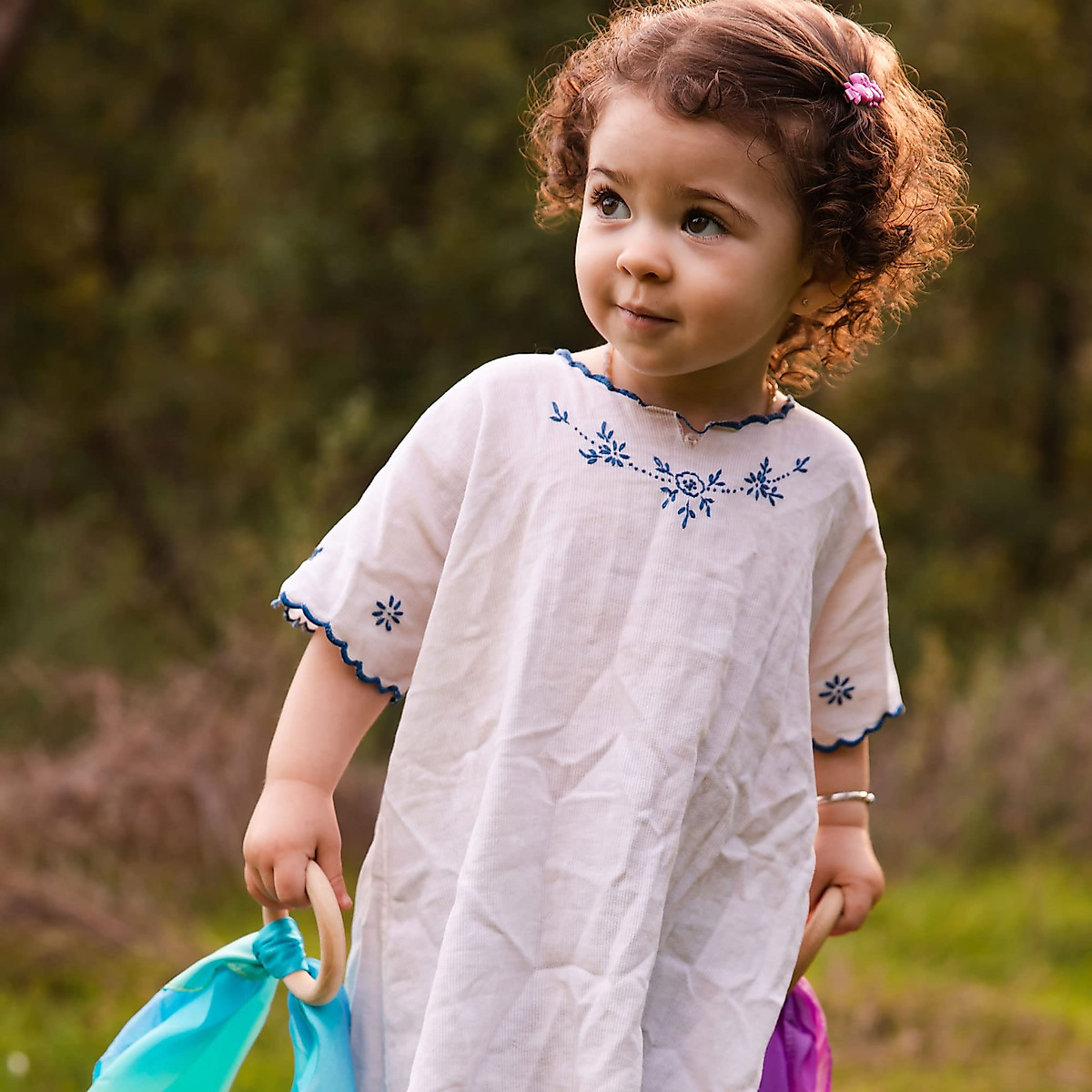 Sarah's Silks Silk and Wood Baby Teether Toy for Babies 3 Months and Older - Sea