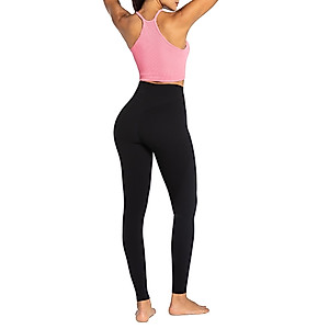 Sunzel Workout Leggings for Women, Tummy Control Compression Workout Gym Yoga Pants, No Front Seam & High Waist 28" Black Medium