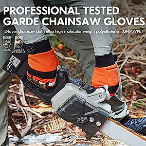 Vgo 1-Pair Chainsaw Work Gloves Saw Protection on Left Hand Back (Size L, Orange, GA8912)