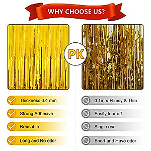 Mtkocpk 3-Pack 3.2x8 Feet Gold Foil Fringe Backdrop Curtains Party Decorations - Perfect for Parties, Baby Showers, Gender Reveals, and Disco Fun, Party Backdrops Decor