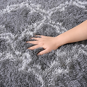 HOMORE 8x10 Large Area Rug for Living Room, Grey and White Bedroom Rug, Modern Big Fluffy Rugs Soft Furry Shaggy Faux Fur Rug for Farmhouse Decor, Aesthetic Rugs for Kids Home Indoor Floor