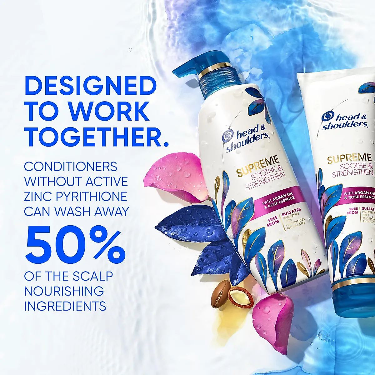 Head & Shoulders Supreme Dandruff Shampoo with Argan Oil, Anti Dandruff Scalp Treatment, Sulfate Free, Soothes Scalp, Deep Moisturization, Controls Itch, Natural Rose Essence, 28.2 Fl Oz