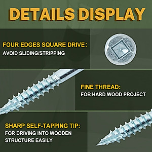 LIONMAX Pocket Screws #8 x 1 Inch Fine Thread, 600PCS Pocket Hole Screws Square Drive, Pan Head, Zinc Plated, for Hardwood, 150MM Drive Bit Included