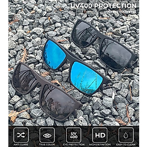 KALIYADI Polarized Sunglasses Men, Lightweight Mens Sunglasses Polarized UV Protection Driving Fishing Golf (Black/Ice Blue/Brown)