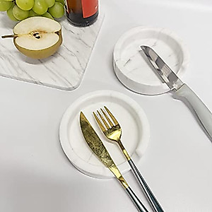 StonePlus Natural Marble Round Small Spoon Rest for Stove Top Spatula Fork Ladle Utensil Rest Keeper,Cooking Spoon Organizer,Kitchen Tool Spoon Holder (Jazz White)