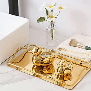 TQUPT Home Decor Golden Ceramic Duck Figurines, Home Decor Animal Sculptures and Statues Handmade Artware Decor, Mini Duck