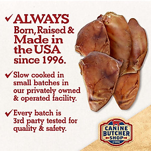 Canine Butcher Shop Always USA Made Pig Ears for Dogs, All Natural, Sourced in USA Pig Ears, Digestible Pork Dog Chew Treat (30-Pack)