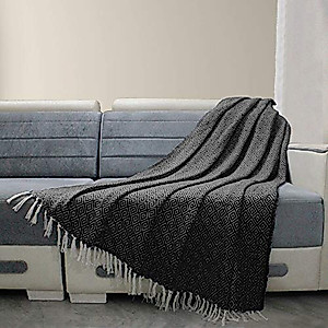 Black Throw Blanket Woven Country Rustic 100% Cotton Luxury Quality Sofa Couch Bed Throws Mini Diamond 50 x 60 Inches