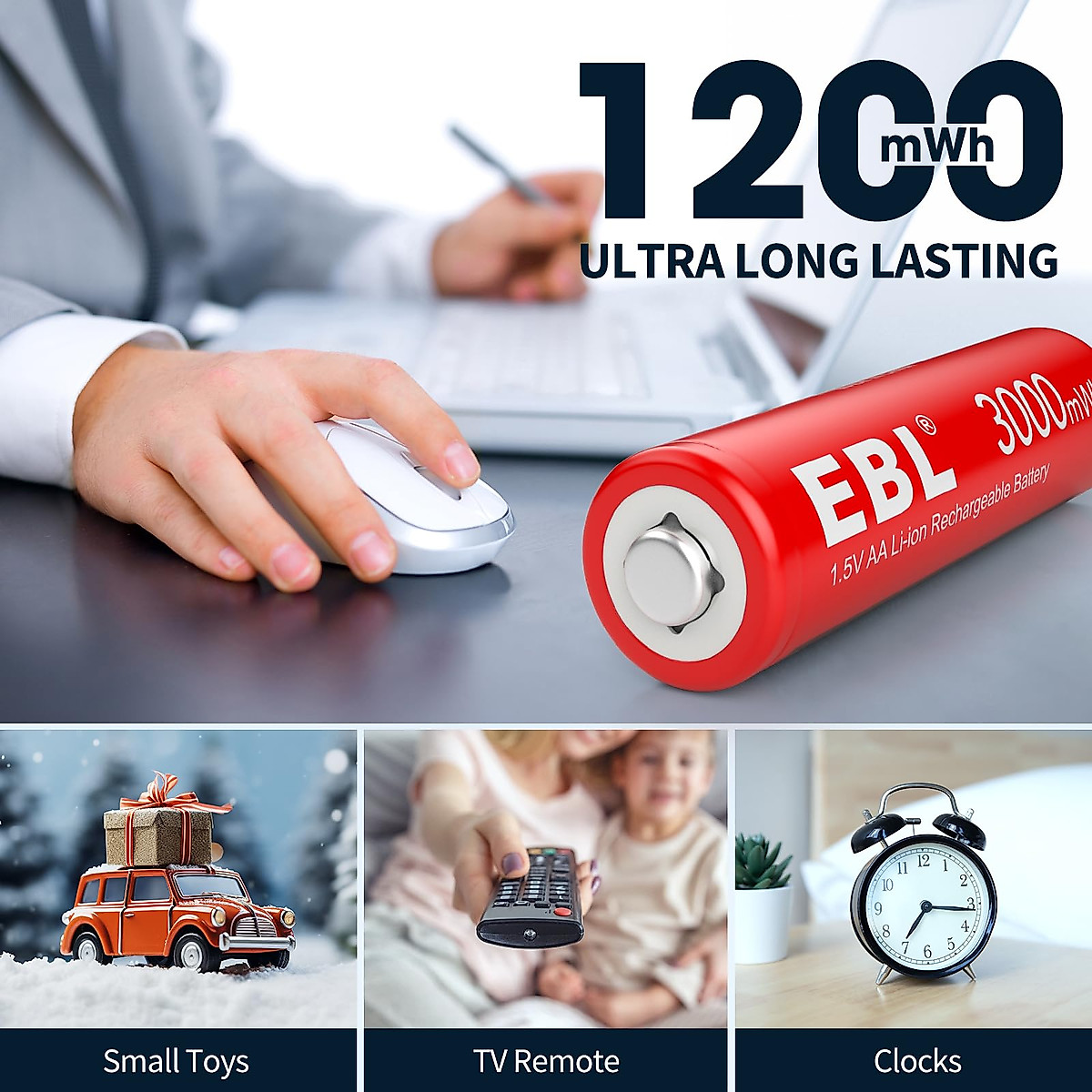 EBL AAA Lithium Rechargeable Batteries, 8 Pack 1.5V Triple AAA Batteries 1200mWh, Over 1200+ Cycles Times with 1.5V & 1.2V Universal AA AAA Battery Charger