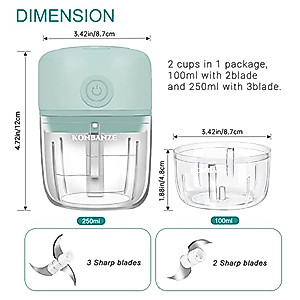 KONBANZE 2-CUP Electric Portable Mini Garlic Onion Chopper Crusher Small Food Processor Mini Food Processor Masher USB Charging Food Vegetable Cutter Kitchen Gadgets (GREEN)