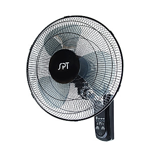 SPT SF-16W90 16″ Wall Mount Fan in Black with Remote Control, Oscillation and Timer (Corded Electric)