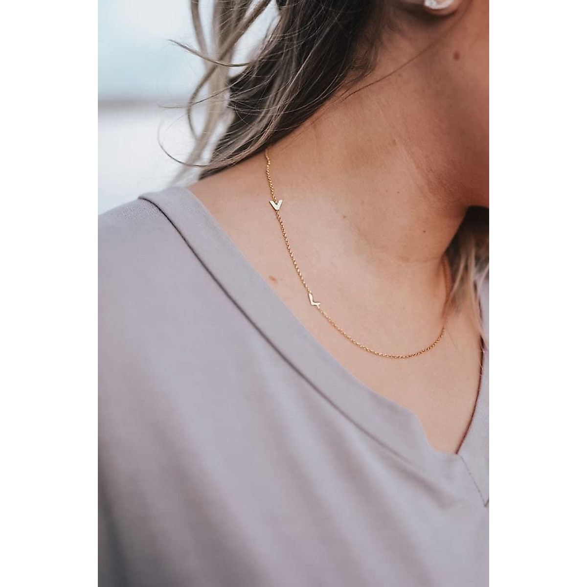 Personalized Gold Tone 2 Letter Women's Sideways Initial Necklace, 16" Chain - Personalized Initial Necklace for Her - Custom Necklace for Women - Birthday Gift - Gift for Her - Gifts for Mom