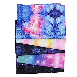 5PCS Galaxy Universe Space Cotton Fabric Bundles 20 x 20 Inch Printed Fat Quarter Fabric Pre-Cut Squares Sheets Fabric for Patchwork Sewing DIY Crafting Quilting Fabric