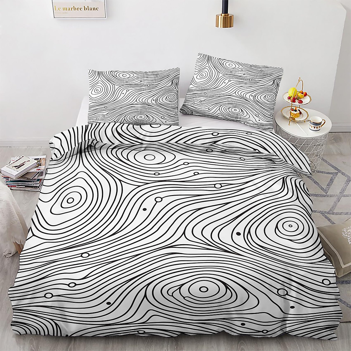 Zpryzmia Topographic Duvet Cover Set Bedding 3 Pieces, Soft Washed Microfiber, Abstract Line Comforter Cover, 1 Duvet Cover and 2 Pillow Shams, with Zipper Closure (Twin Size, 68”x90”), White