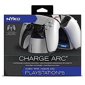 Nyko Charge Arc for Playstation 5 - Aesthetic Charging Station for PlayStation5 - Dualsense Charger - LED Charge Indication Lights - White and Black - Playstation 5