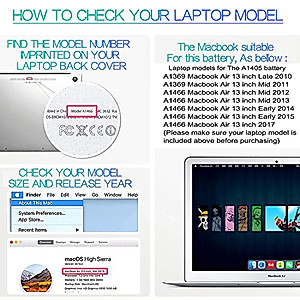 VIFANIV A1466 A1369 Battery for Apple MacBook Air 13″ (Mid 2012, Mid 2013, Early 2014, Early 2015,2017) A1369(Late 2010, Mid 2011 Version) A1405 A1377 A1496