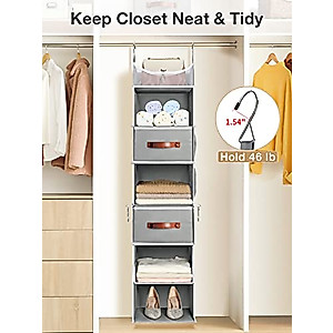 Yecaye Upgraded 7-Shelf Hanging Closet Organizers and Storage with 3 Drawers 4 Side Pockets, 2 Flexible 3-Shelf Closet Organizer System, Clothes Organizer Shelves for Bedroom Closet Rack