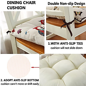 JREDDI Chair Cushions for Dining Chairs 4 Pack - Thickening European Style Kitchen Set of with Ties Nonslip, Owl Tufted Flower Sofa Room Decor Peony Tower, 17 x 17 Inches