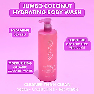 Kopari Jumbo Coconut Hydrating Body Wash with Organic Coconut Water, Sea Kelp and Aloe Vera, Luxurious Gel to Foam, Sweet Coconut & Vanilla, 25 oz