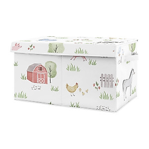 Sweet Jojo Designs Farm Animals Boy or Girl Small Fabric Toy Bin Storage Box Chest For Baby Nursery or Kids Room - Watercolor Farmhouse Horse Cow Sheep Pig