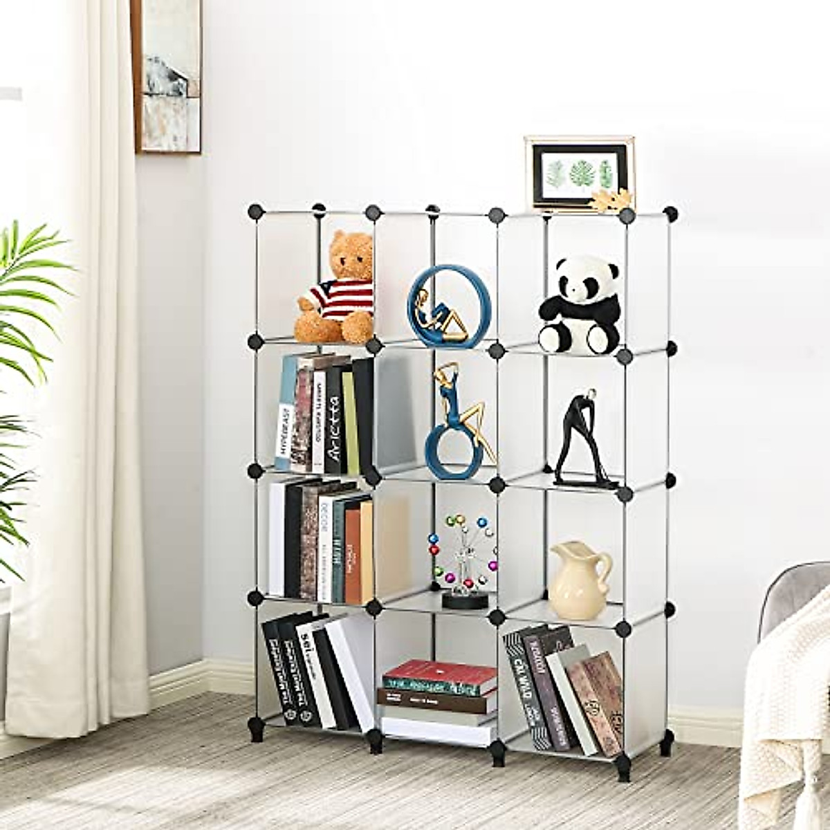 ANWBROAD Cube Storage Organizer 12-Cube DIY Modular Closet Organizer Plastic Bookshelf Bookcase Storage Shelves Units Rubber Hammer for Bedroom Office Living Room ULCS012T