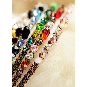 ShungFun 7 Pieces Women Fashion Thin Beads Crystal Headbands Antislip Hair Loop Clasp Glitter Hairbands Elastics Hair Bands for Wedding Hair Accessories (Yellow,Pink,Red,Green,Purple,Black and