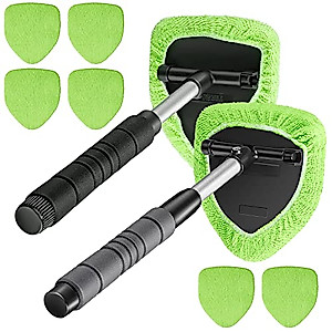 2 Sets Windshield Cleaner Car Window Cleaner Car Window Cleaning Tool Glass Cleaner Wiper with Detachable Handle Microfiber Pads and Spray Bottle Car Cleanser Brush Car Cleaning Kit (Green)