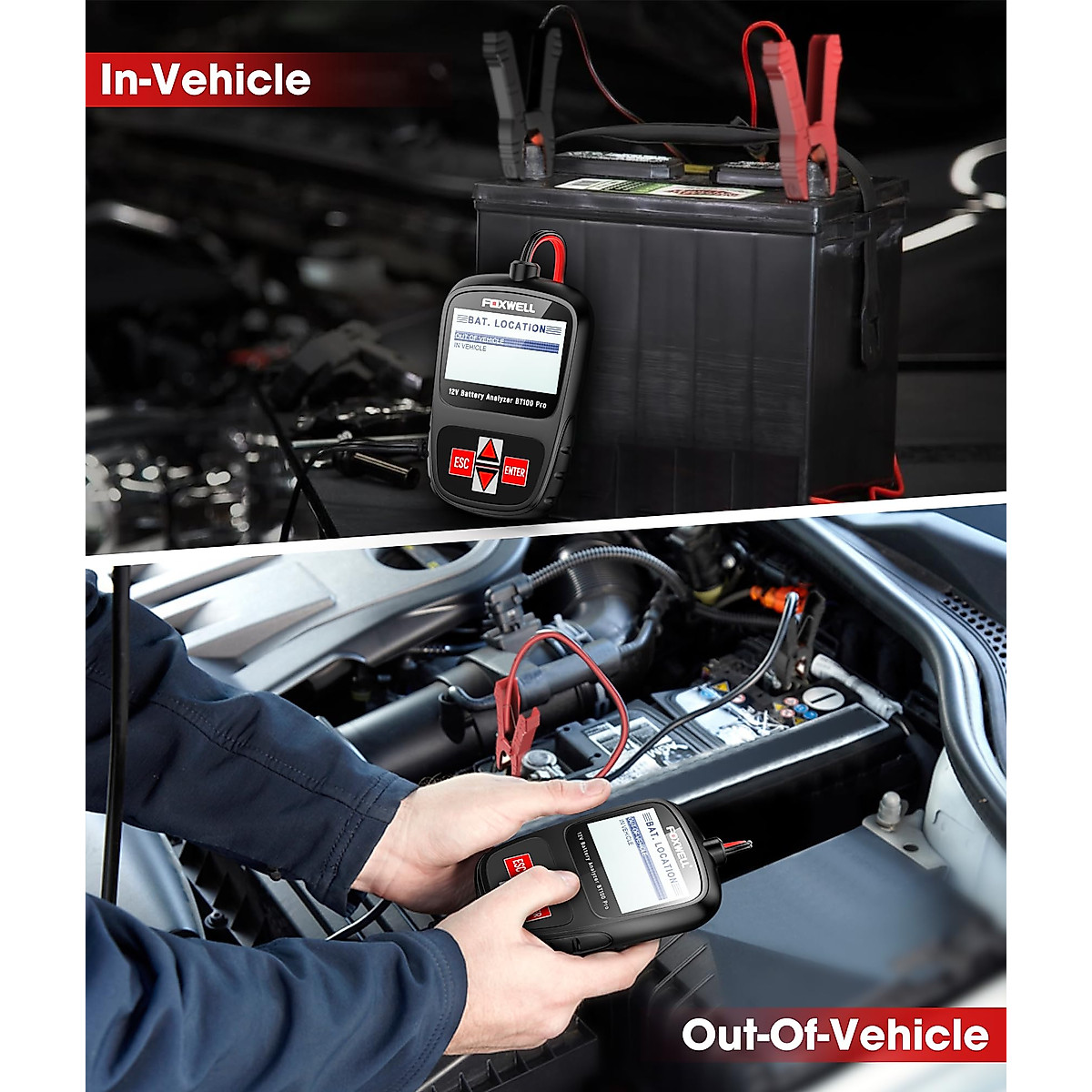 FOXWELL Car Battery Tester BT100 Pro 12V Automotive 100-1100CCA Analyzer with EVA Case