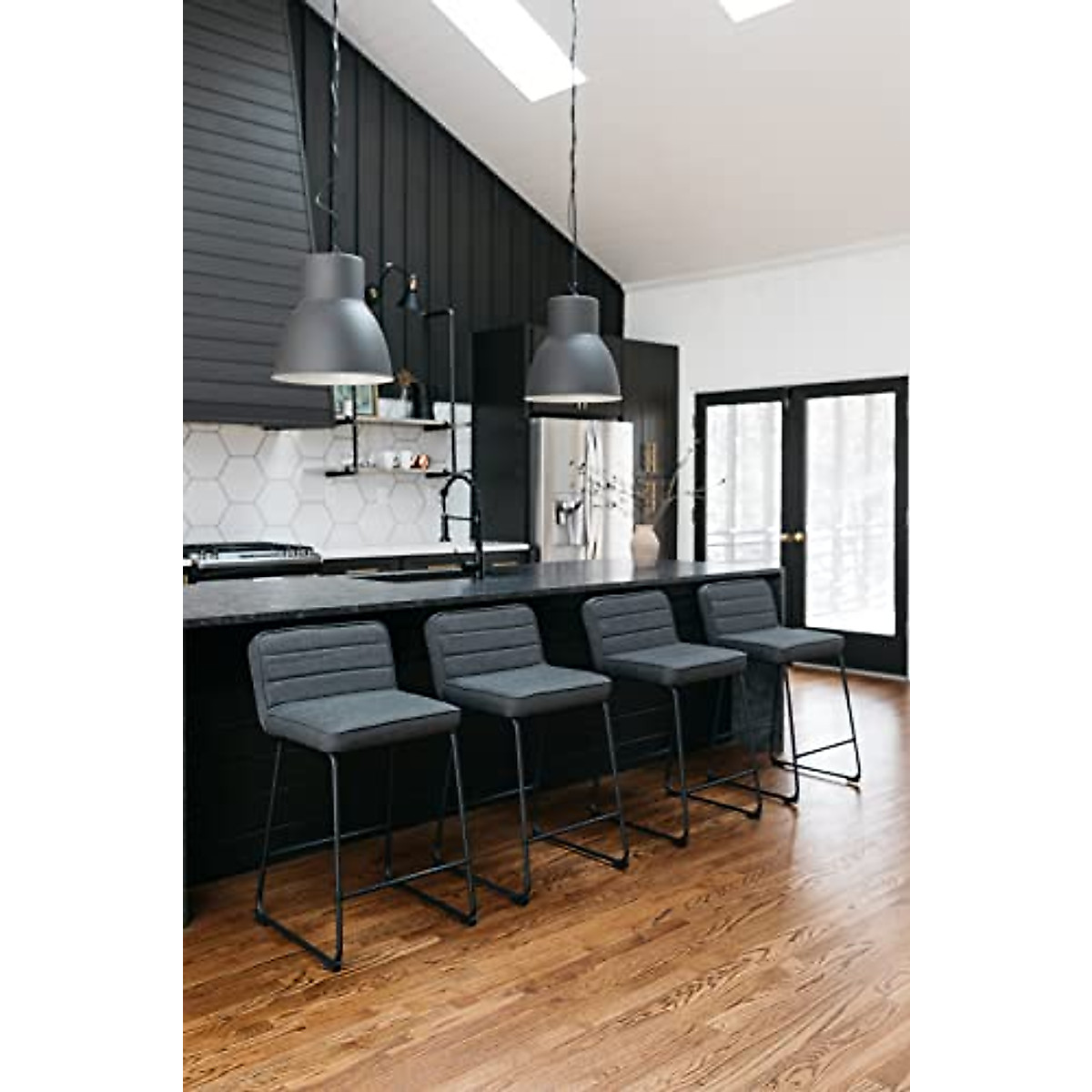 Signature Design by Ashley Nerison 26" Modern Upholstered Counter Height Bar Stool, 2 Count, Dark Gray