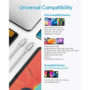 Anker Cable 100W 10ft, New Nylon USB C to USB C 2.0, Type C Charging Cable Fast Charge for MacBook Pro 2020, iPad Pro 2020, iPad Air 4, Galaxy S20, Pixel, Switch, LG, and More(Silver)