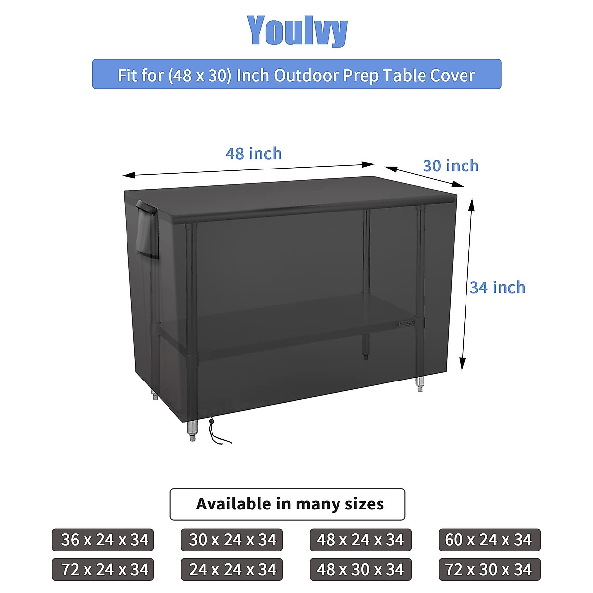 Youlvy Outdoor Prep Table Cover 48 Inch,Waterproof Patio Stainless Steel Table Cover Metal BBQ Table Cover All Season Pretection for Outdoor Table (Only Cover) - 48 x 30 x 35 Inch