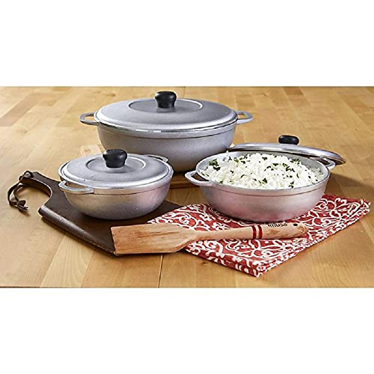 IMUSA USA R200-CALDERO22C Traditional Colombian Natural Caldero Set 3-Piece (1.6/3.2/4.6) Quart, Silver (Dutch Oven Set)