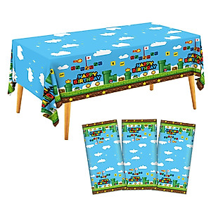 Generic 3 PCS Super Brothers Party Tablecloth, Plastic Disposable Video Games Table Cover for Games Birthday Party Decorations Supplies, 86.6 x 51.2in, Blue
