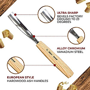 Schaaf Wood Carving Tools Set of 12 Chisels with Canvas Case | Wood Chisels for Woodworking | Wood Working Tools and Accessories | Wood Carving Chisels | Razor Sharp CR-V 60 Steel Blades | Wood Chise